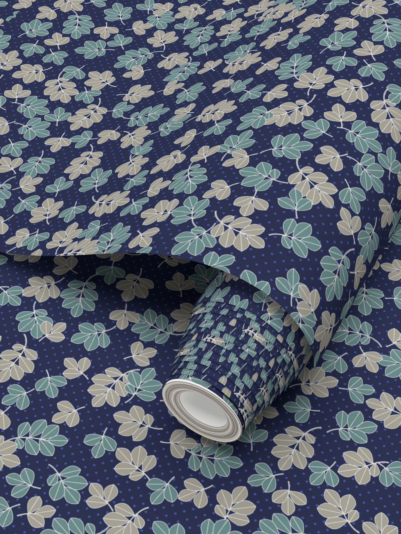 Dark blue leaf floral Wallpaper nature navy natural granny chic green