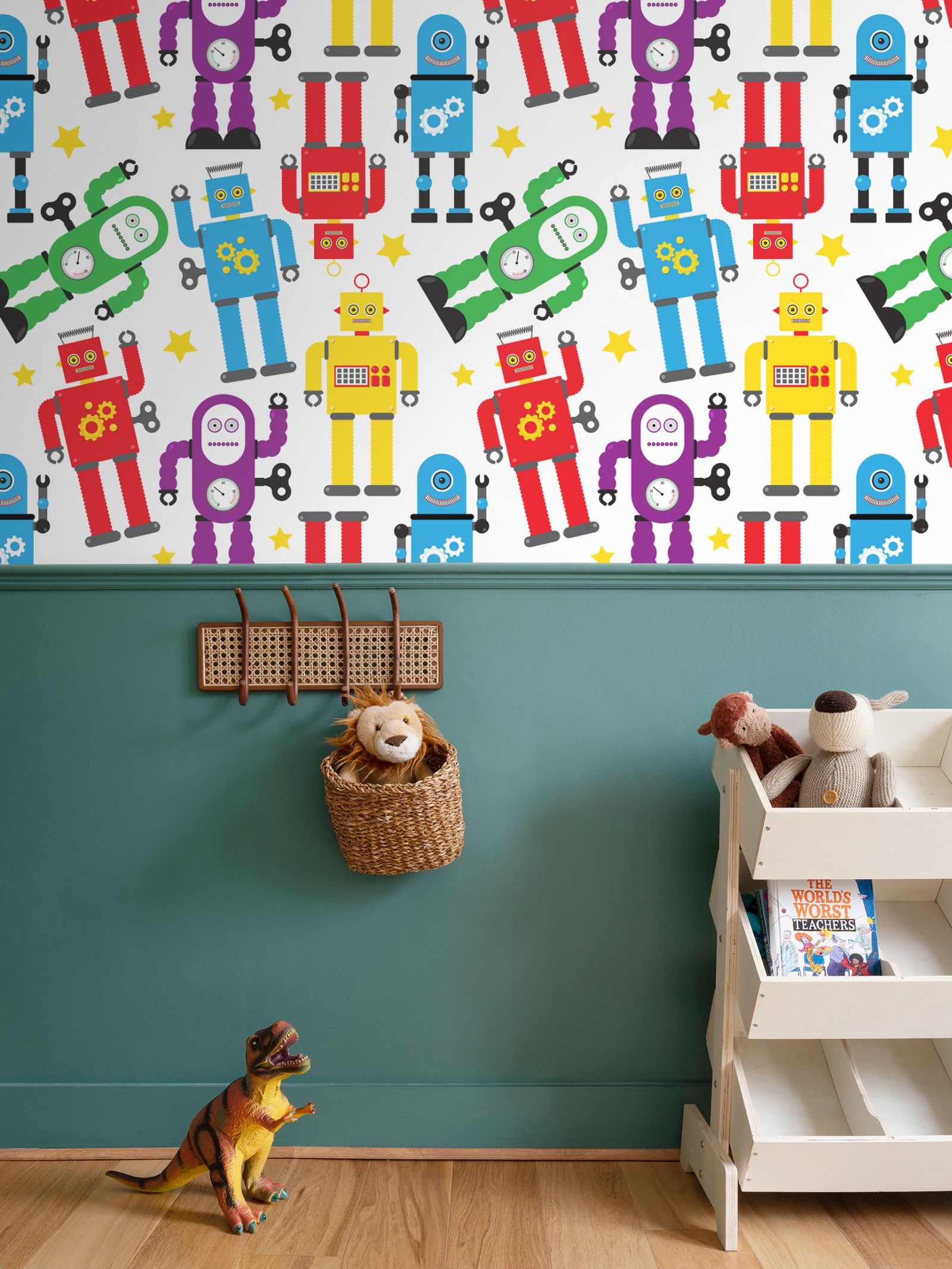 Robots Patterned Kids Wallpaper