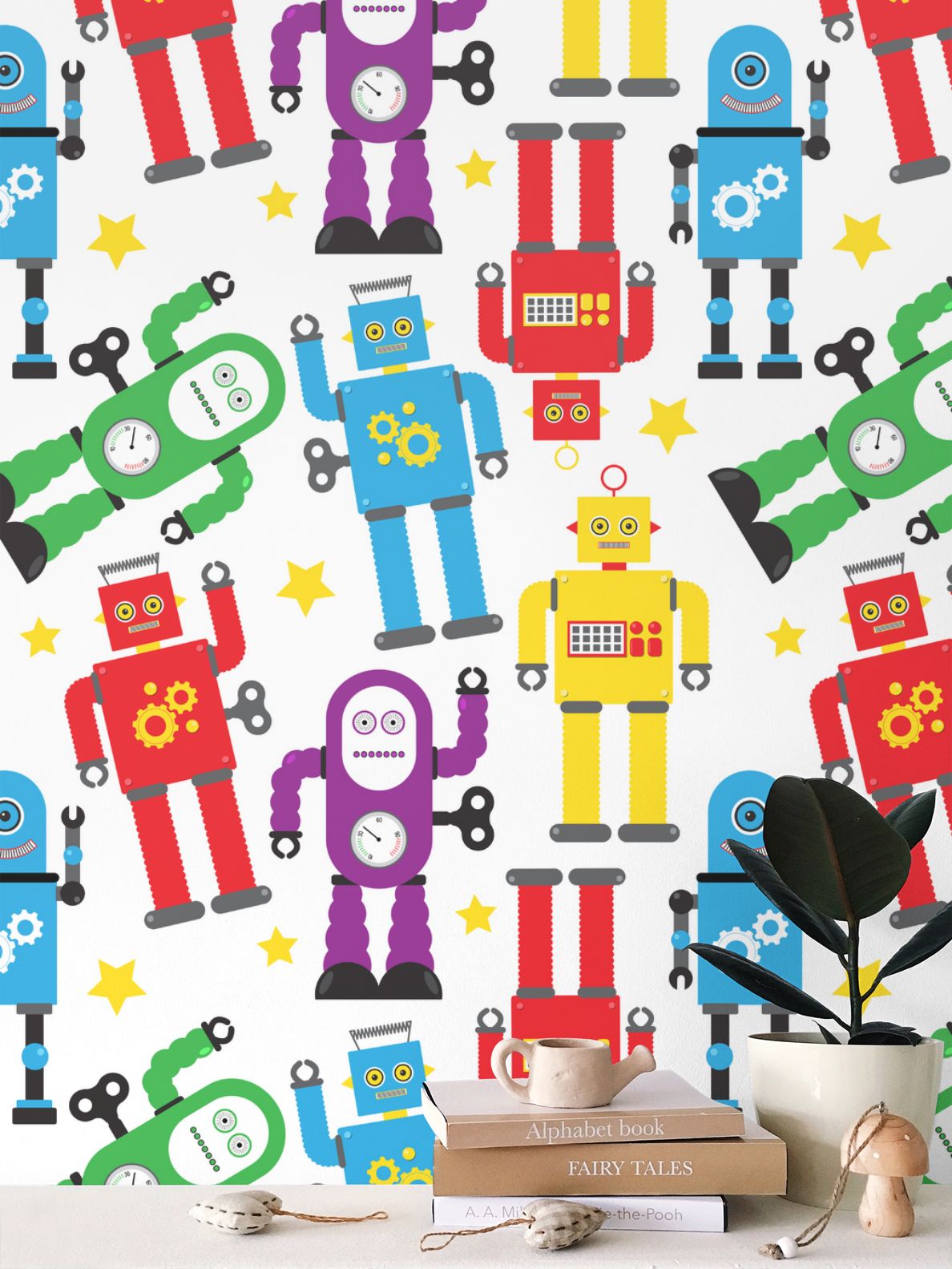 Robots Patterned Kids Wallpaper