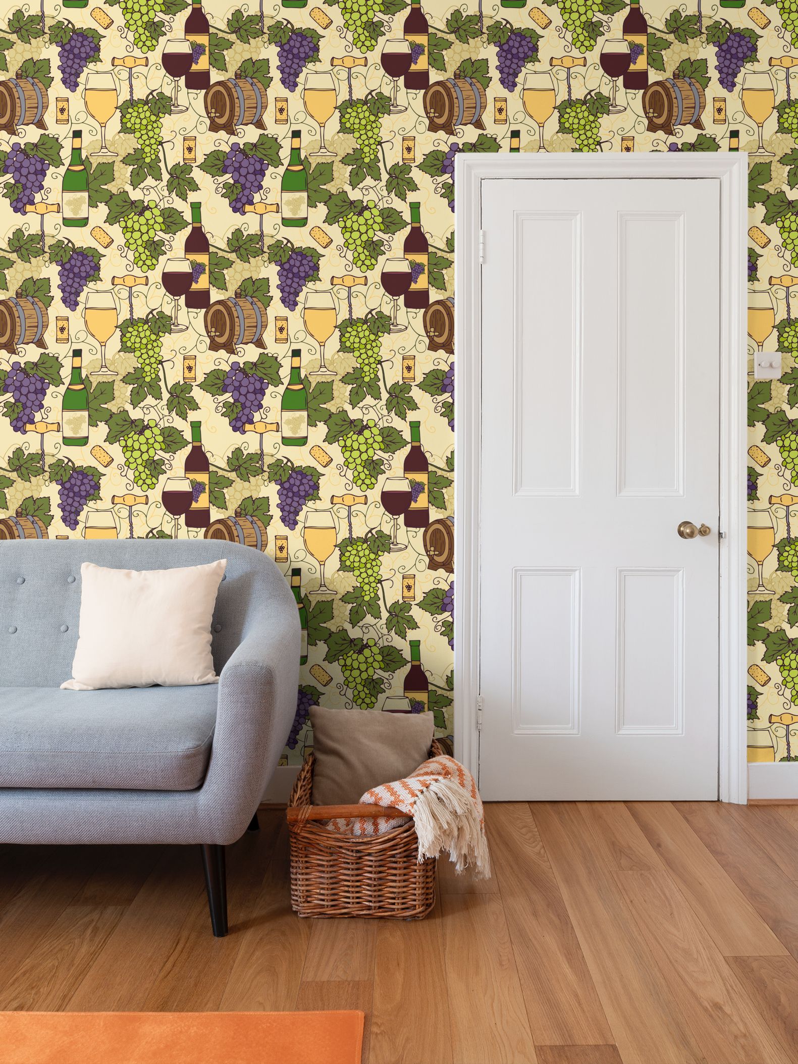 Vintage Wine Vineyard Patterned Wallpaper