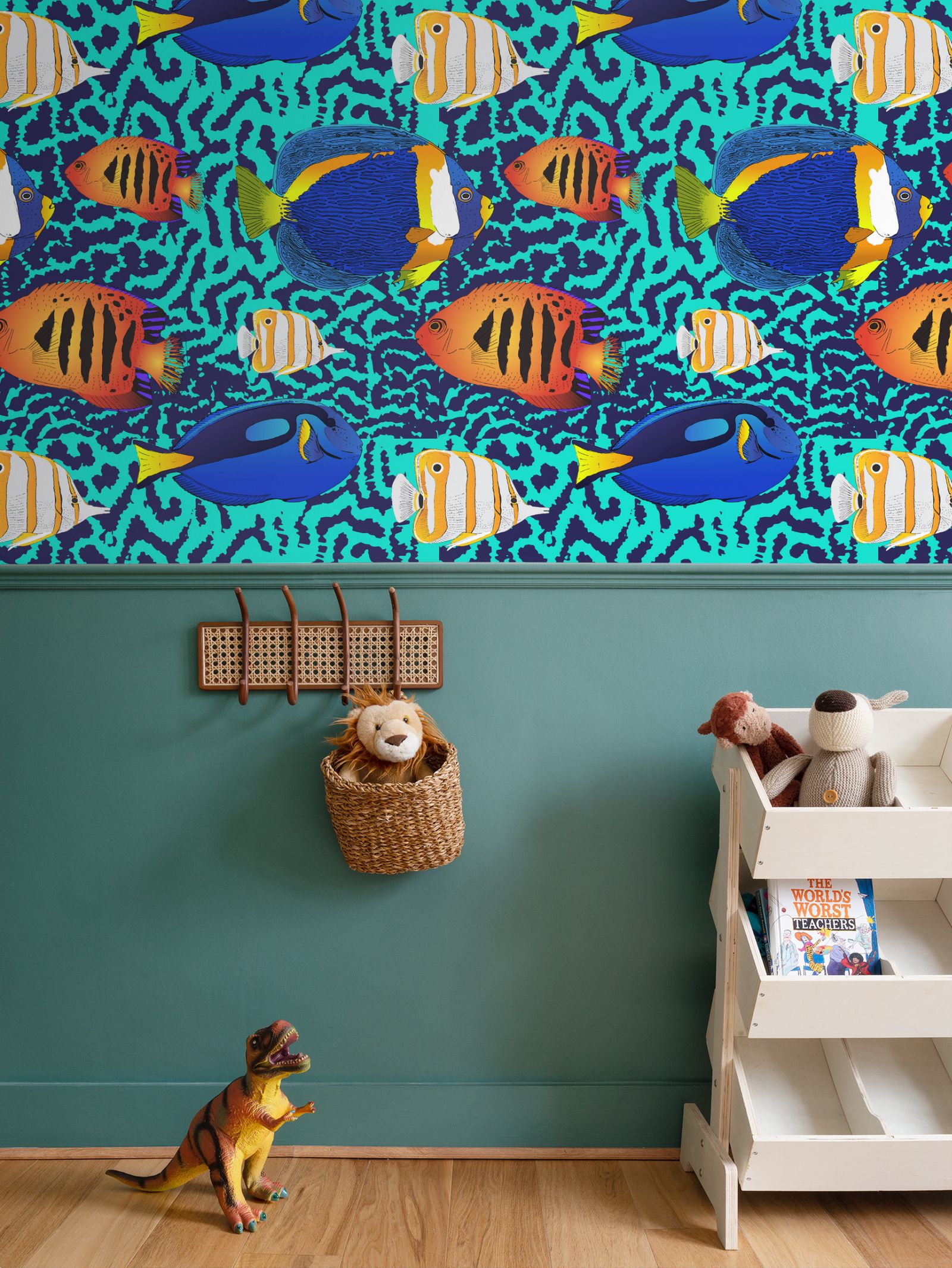 Tropical Aquarium Fish Patterned Wallpaper