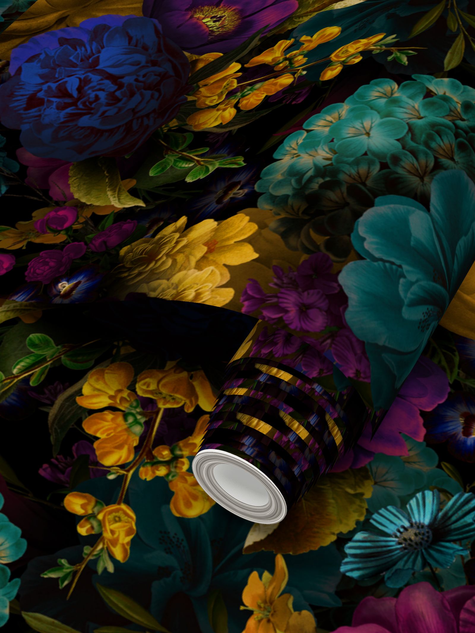 Lush baroque Nostalgic vintage botanical night garden Wallpaper