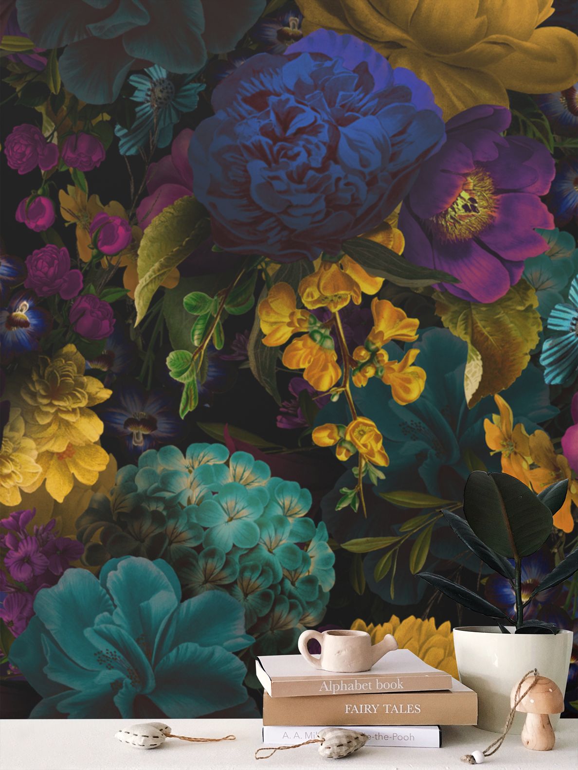 Lush baroque Nostalgic vintage botanical night garden Wallpaper