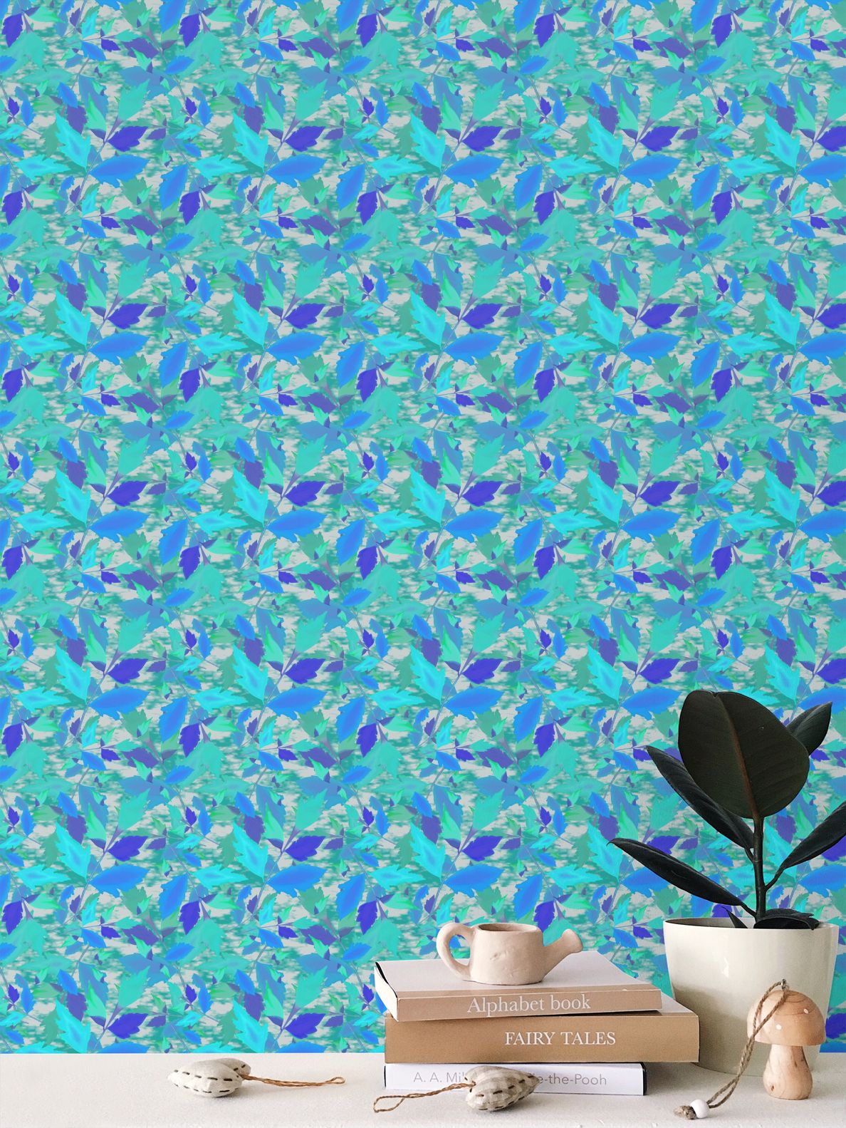 Repeat Pattern Wallpaper, Turquoise, Cathedral Leaves, Turquoise Teal