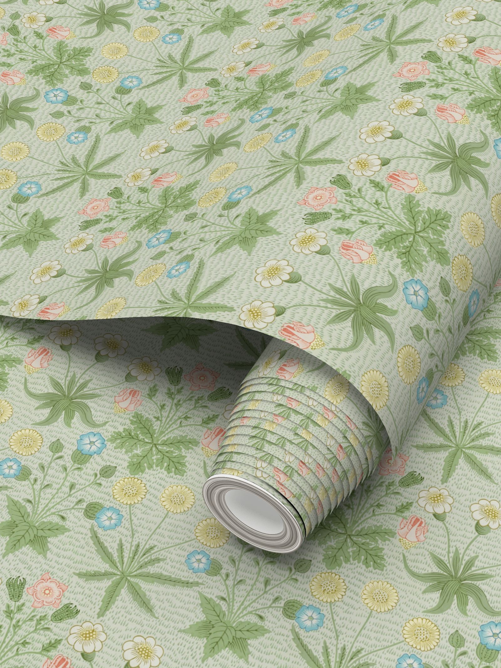 Daisy by William Morris (green) Repeat Pattern Wallpaper