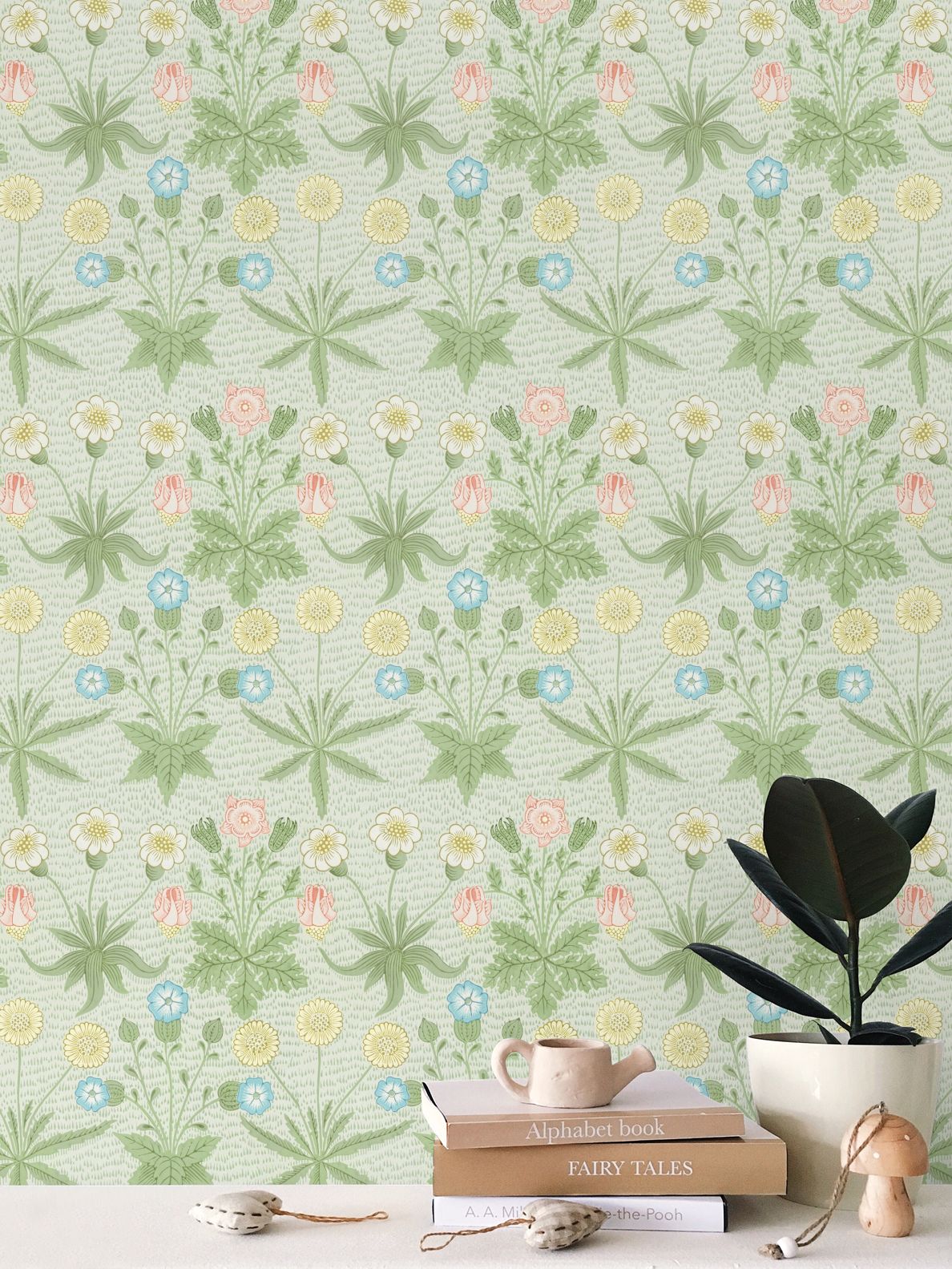 Daisy by William Morris (green) Repeat Pattern Wallpaper