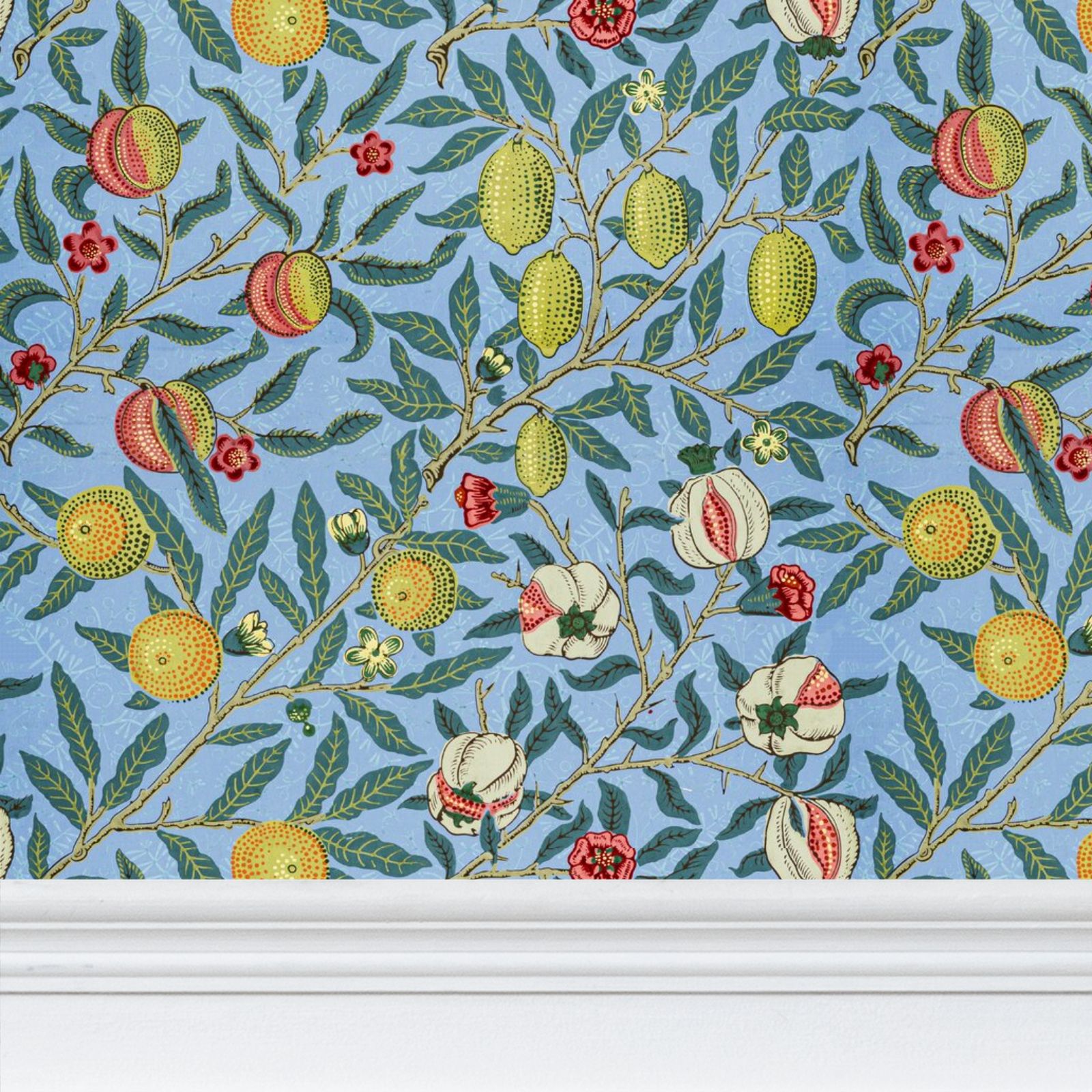 Fruit by William Morris (blue) Repeat Pattern Wallpaper