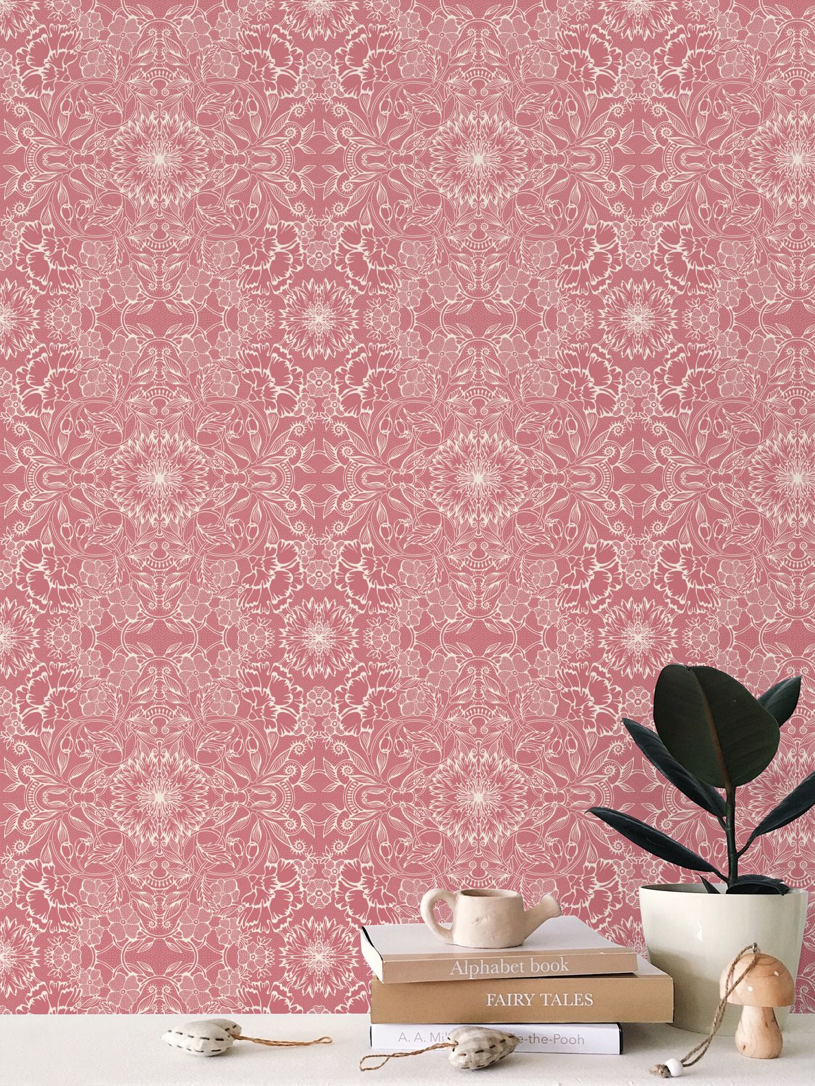 Rouge Victorian Flowers Wallpaper