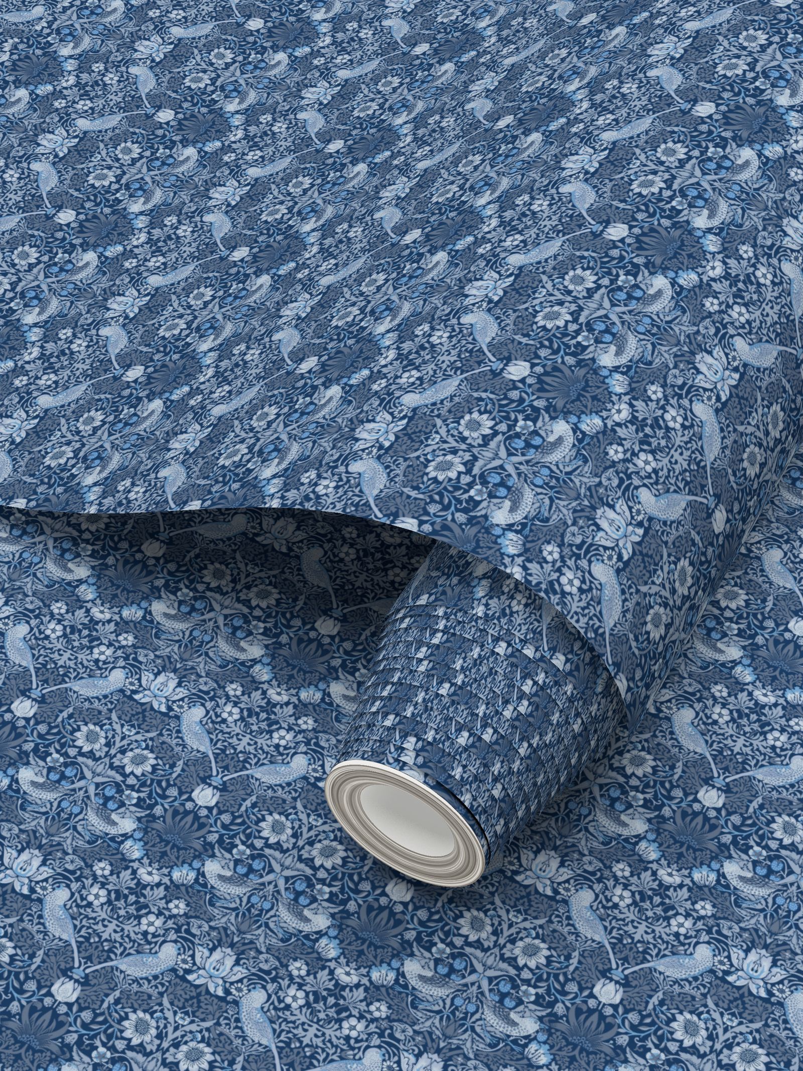 Strawberry Thief by William Morris Repeat Pattern Wallpaper - blue