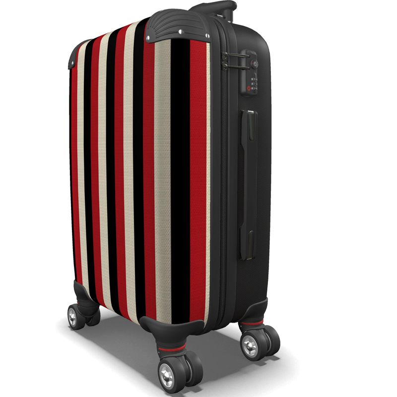 Elegant Stripes in Classic Black Red and Beige Suitcase