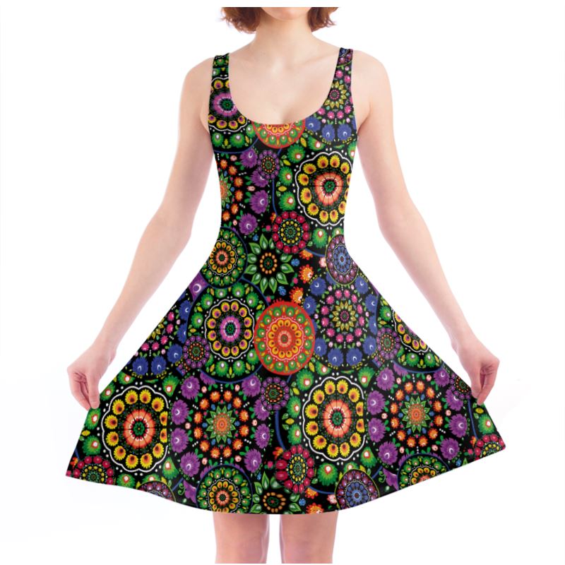 Skater Dress - colorful folk motif mandalas