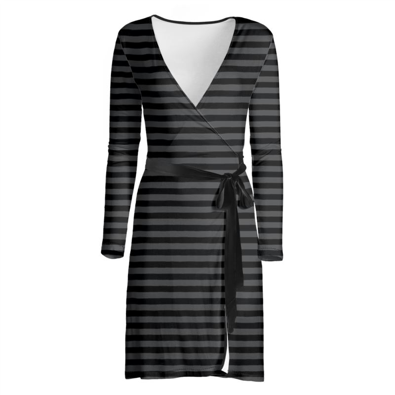 Grunge Stripes Punk Rock and Roll Gothic Black Charcoal Wrap Dress