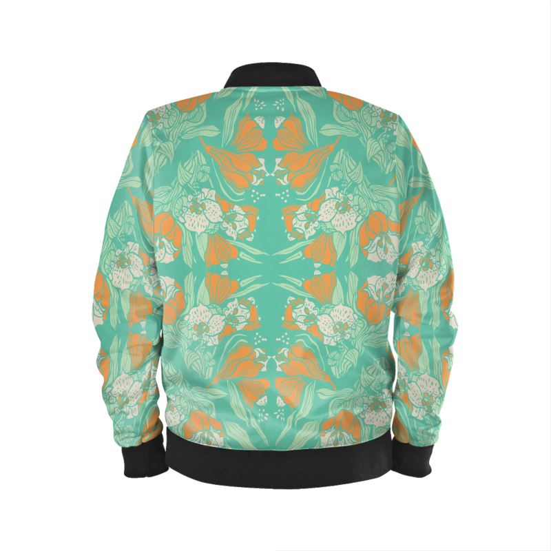 Bomber Jacket Sea Green Flourishing Flowers