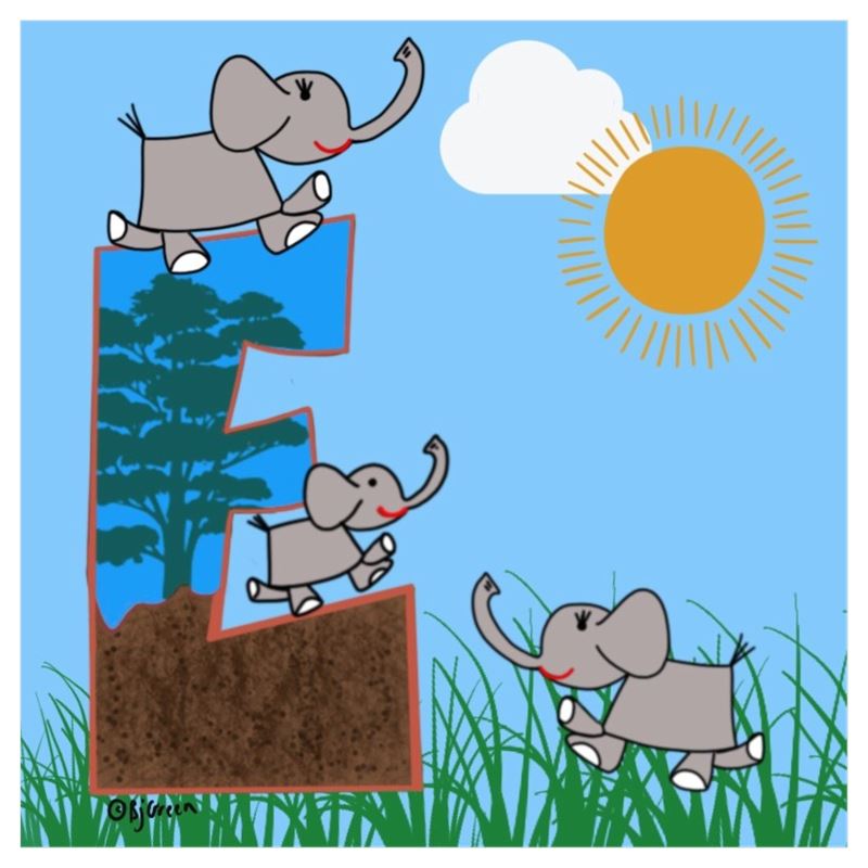 Letter E ELEPHANTS Needlepoint Canvas 14 Mesh