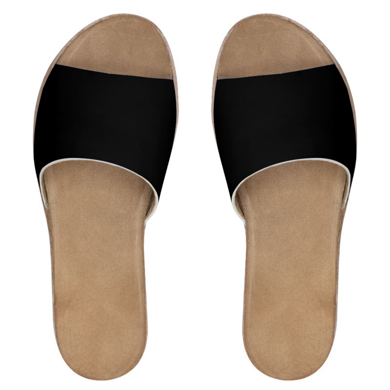 Women's Leather Sliders - Black