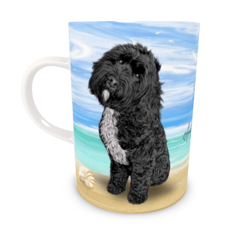 BLACK TUXEDO COCKAPOO BONE CHINA MUG (Beach