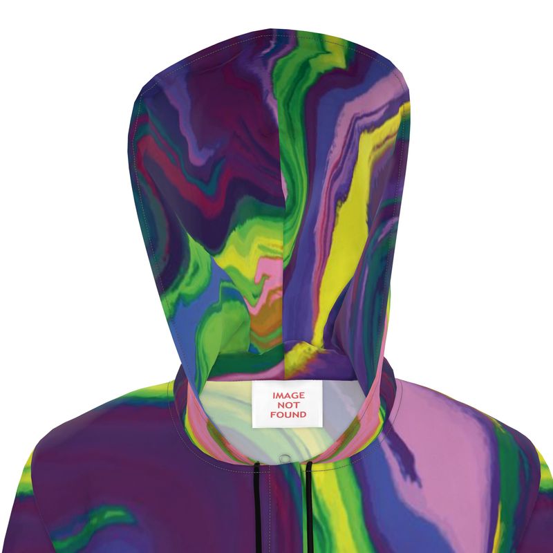 Womens Hooded Rain Mac - Colours of Saturn Marble Pattern 3
