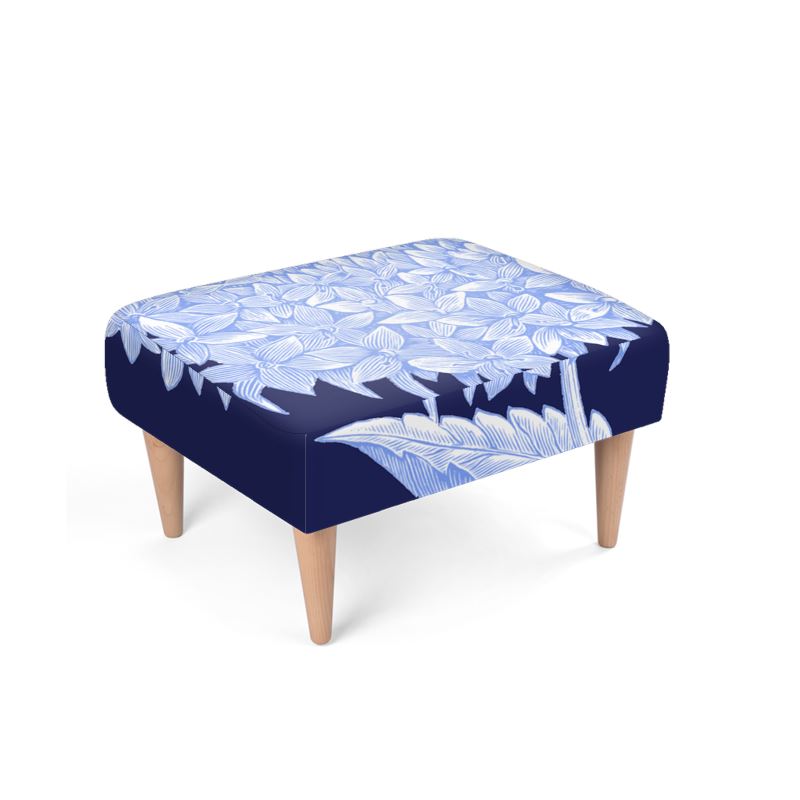 Blue Butterfly Flower on Navy Footstool