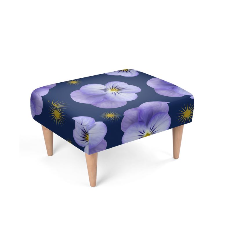 Purple Violas and Golden Starbursts Footstool