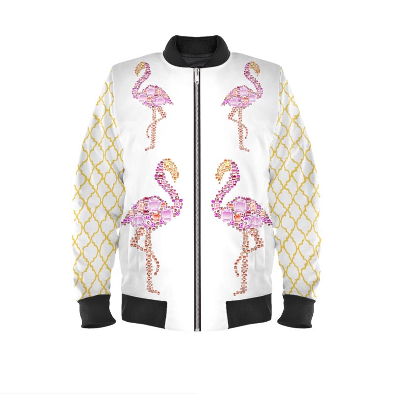 Men's Diamanté Print Pink Flamingo Bomber Jacket