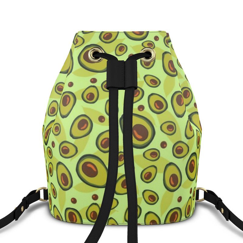 Avocado Fruit and Leaves Green Bucket Backpack
