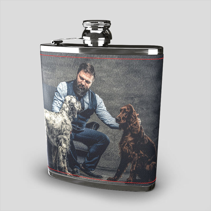 Custom Flask with Pictures & Leather Sleeve | Handmade